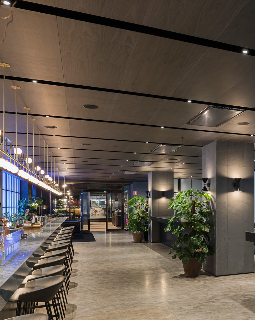 Micro Perforated Wooden Ceiling in Hotel Interior | Gustafs Scandinavia