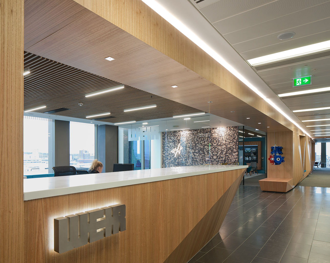 Eucalyptus veneered wall panels in Office | Gustafs Scandinavia