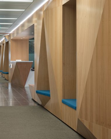 Eucalyptus veneered wall panels in Office | Gustafs Scandinavia