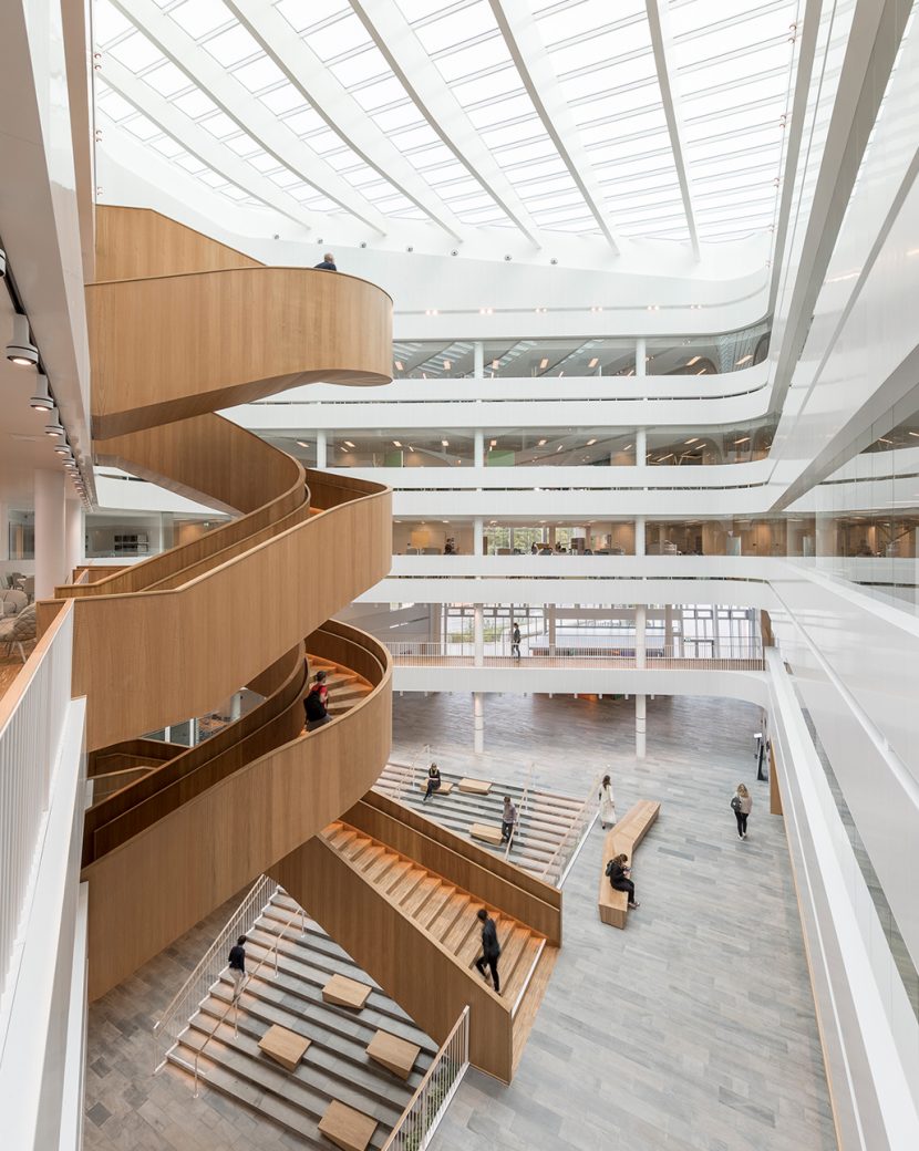 White Painted Grooved Acoustic Panels in Atrium | Gustafs Scandinavia