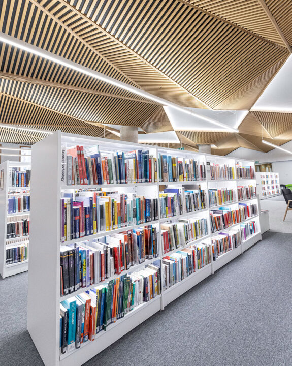 Bold ceiling design in British public library | Gustafs Scandinavia